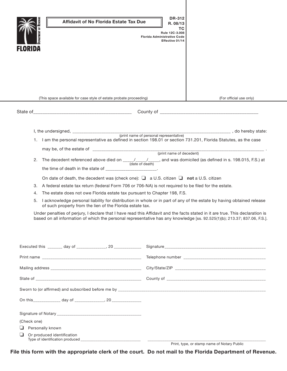 Estate Affidavit Form Florida 2024 - PrintableAffidavitForm.com