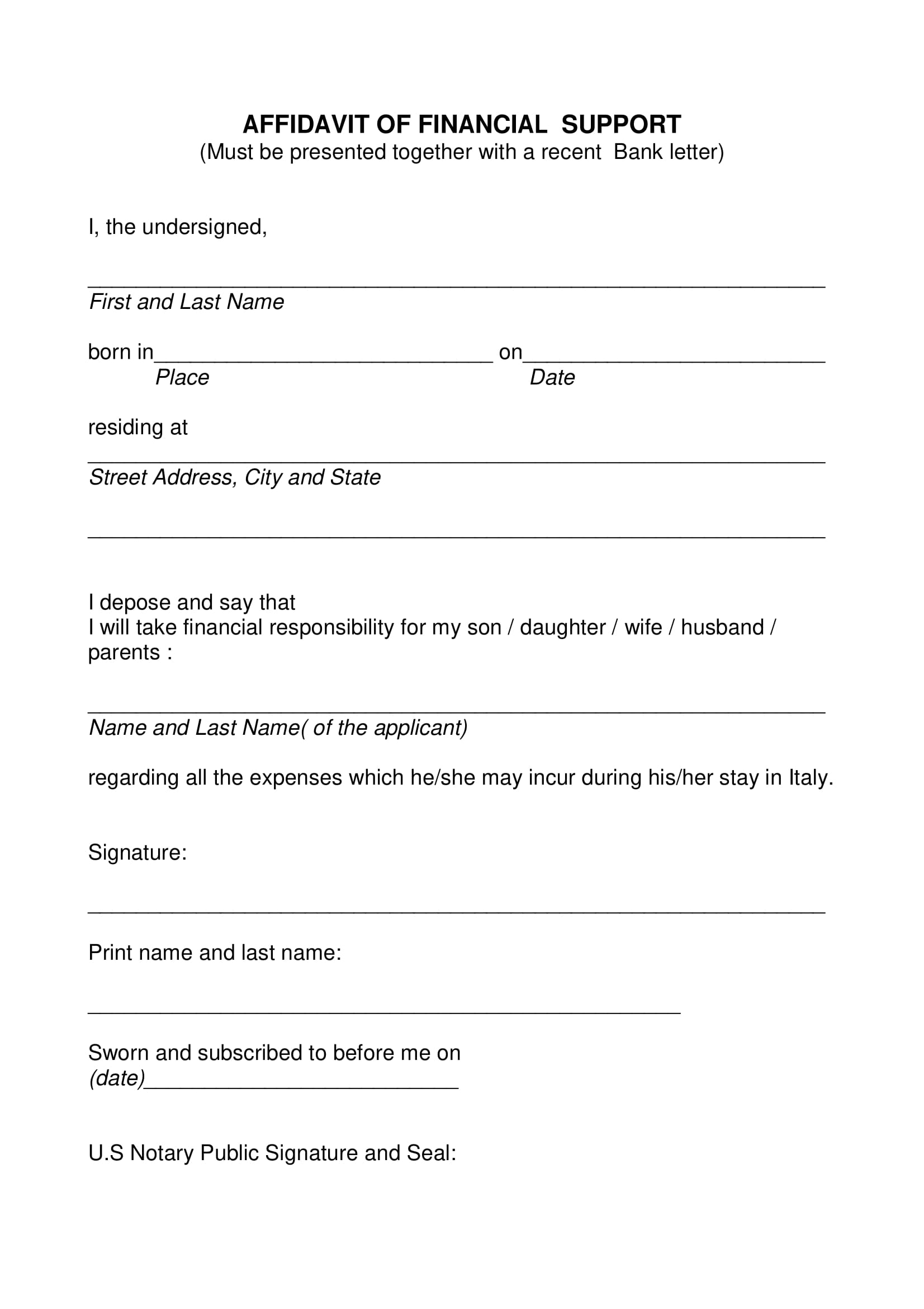 Sample Affidavit Of Financial Support Form 2024 - PrintableAffidavitForm.com