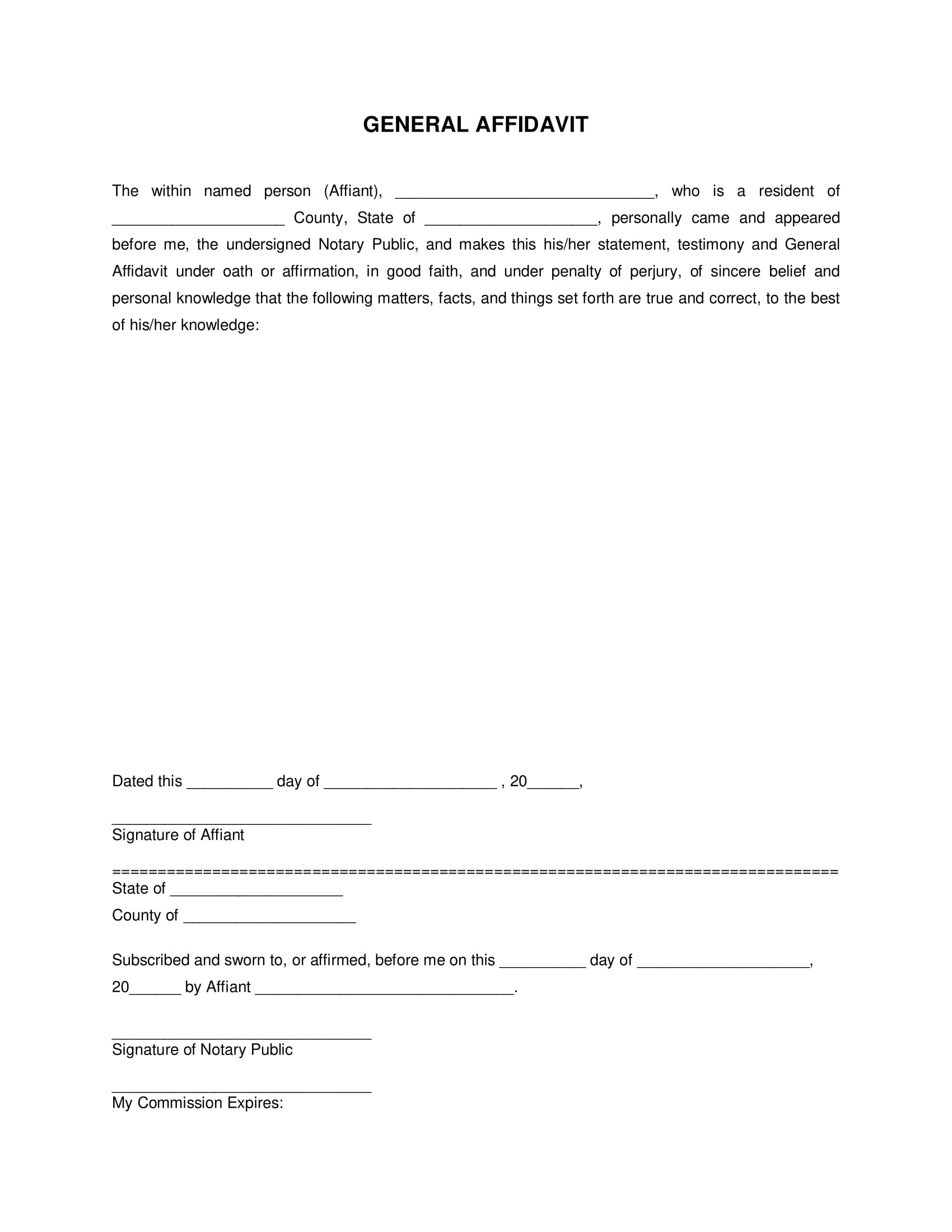 Illinois General Affidavit Form Free 2023 - PrintableAffidavitForm.com