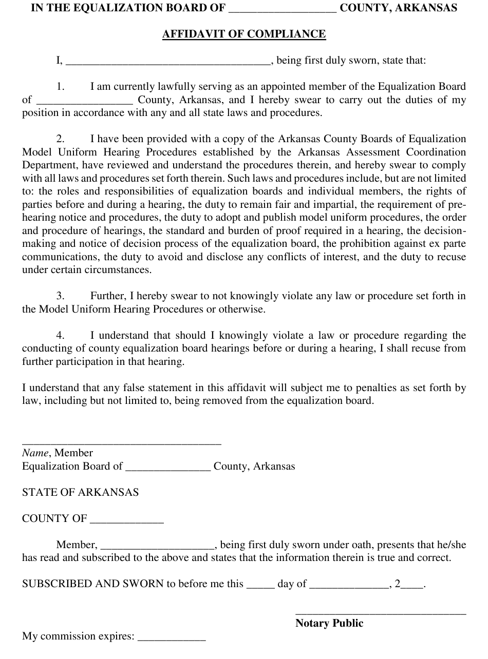 Free Printable Affidavit Form From Arkansas 2024 ...