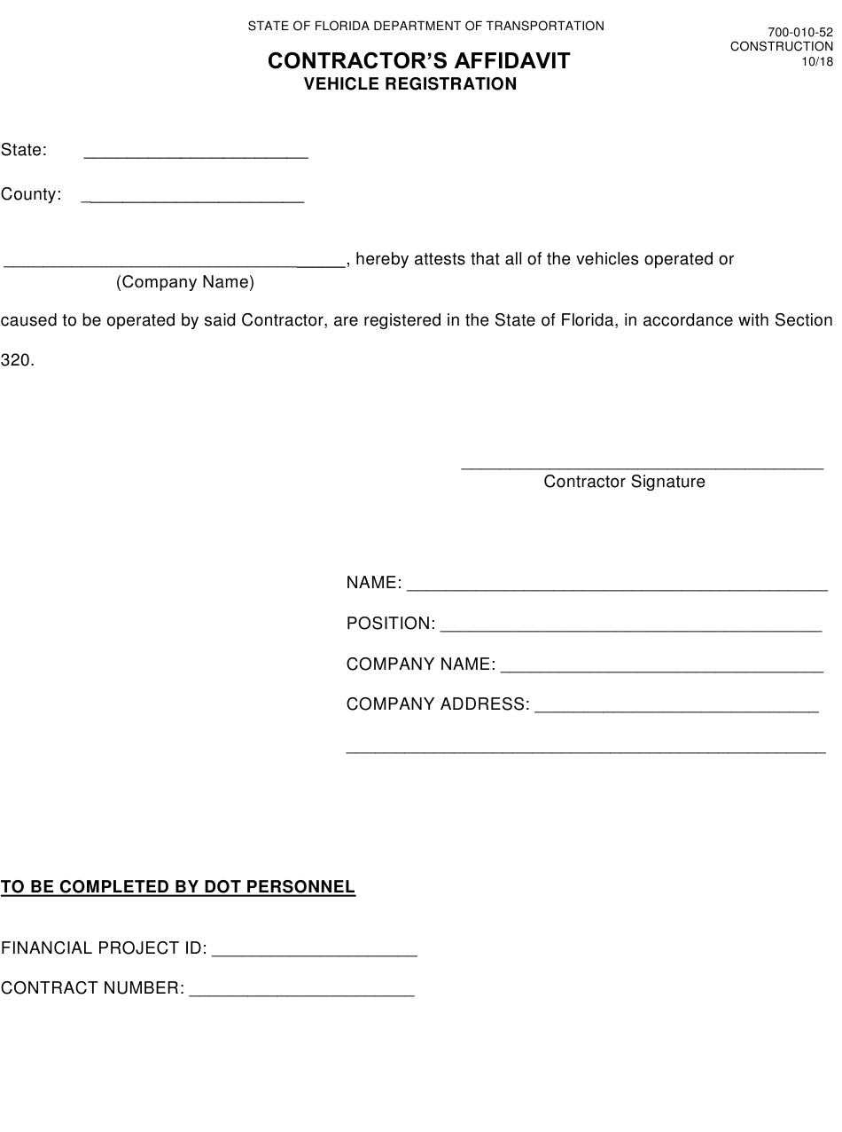 Free Contractor Affidavit Form Florida 2024 - PrintableAffidavitForm.com