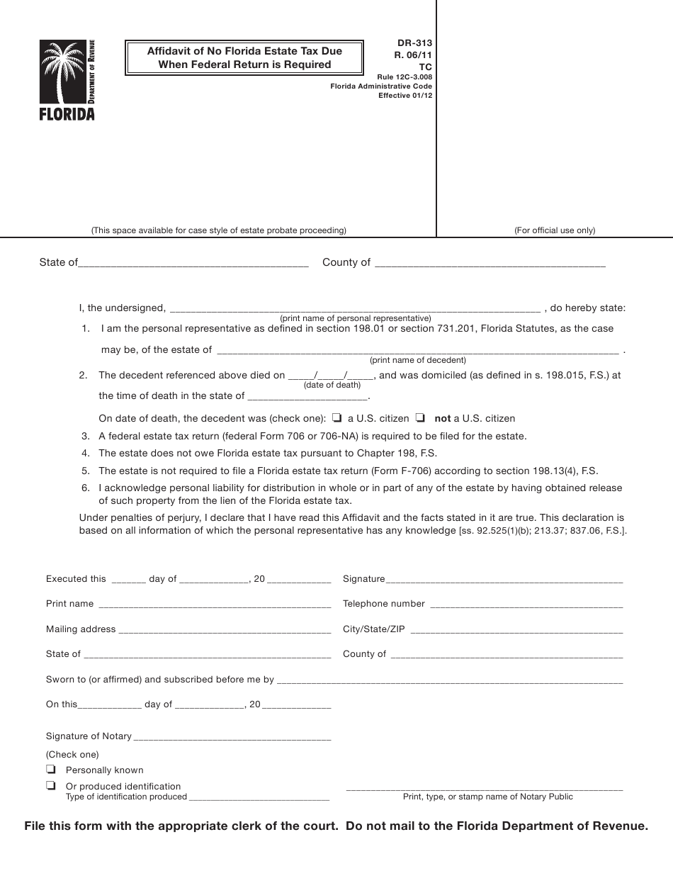 Affidavit Of No Fl Estate Tax Due Form 2024 - PrintableAffidavitForm.com