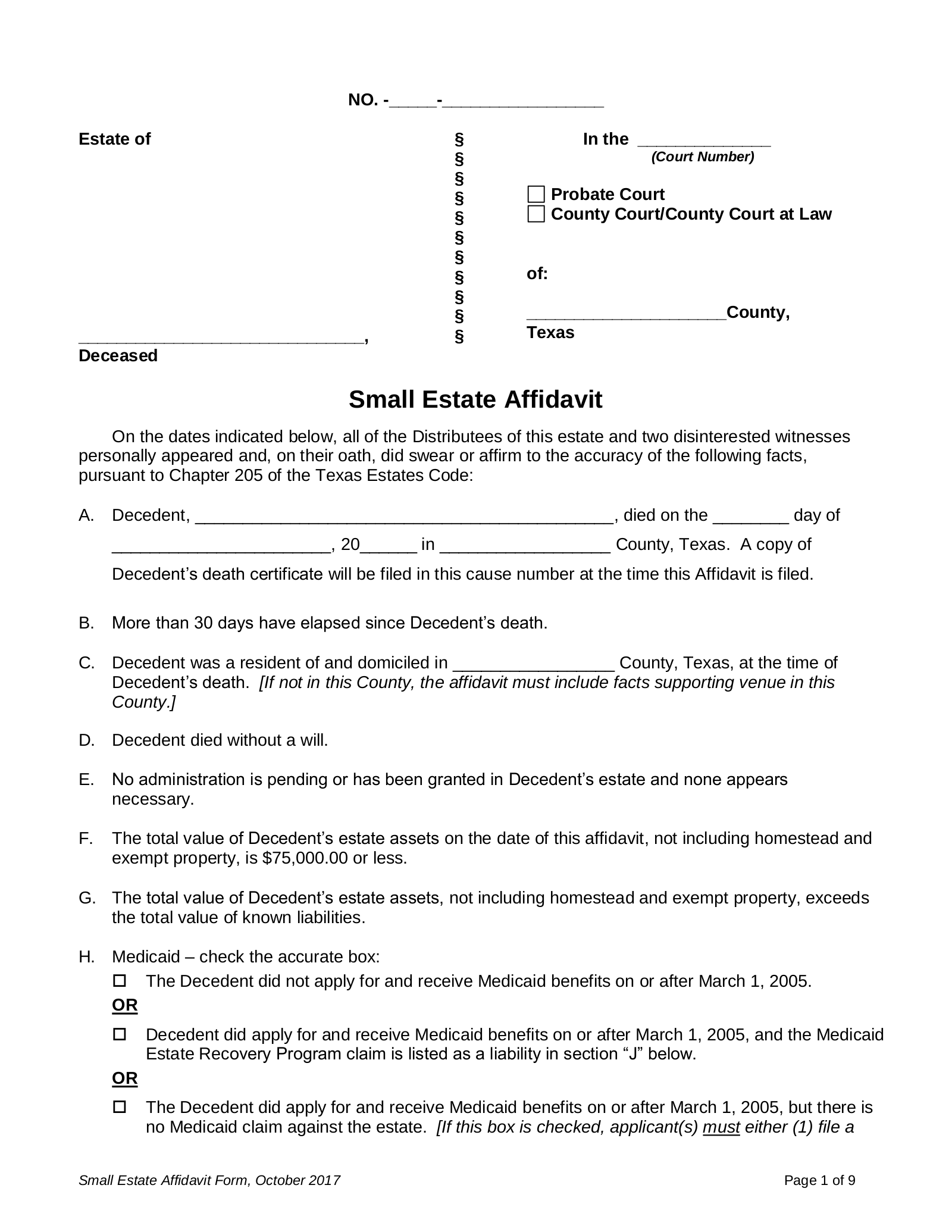 Small Estate Affidavit Sample Form 2024 - PrintableAffidavitForm.com