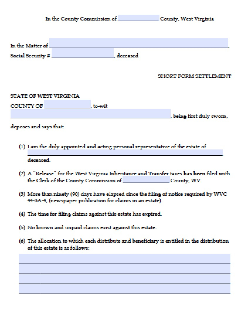 West Virginia Small Estate Affidavit Form 2024 - PrintableAffidavitForm.com