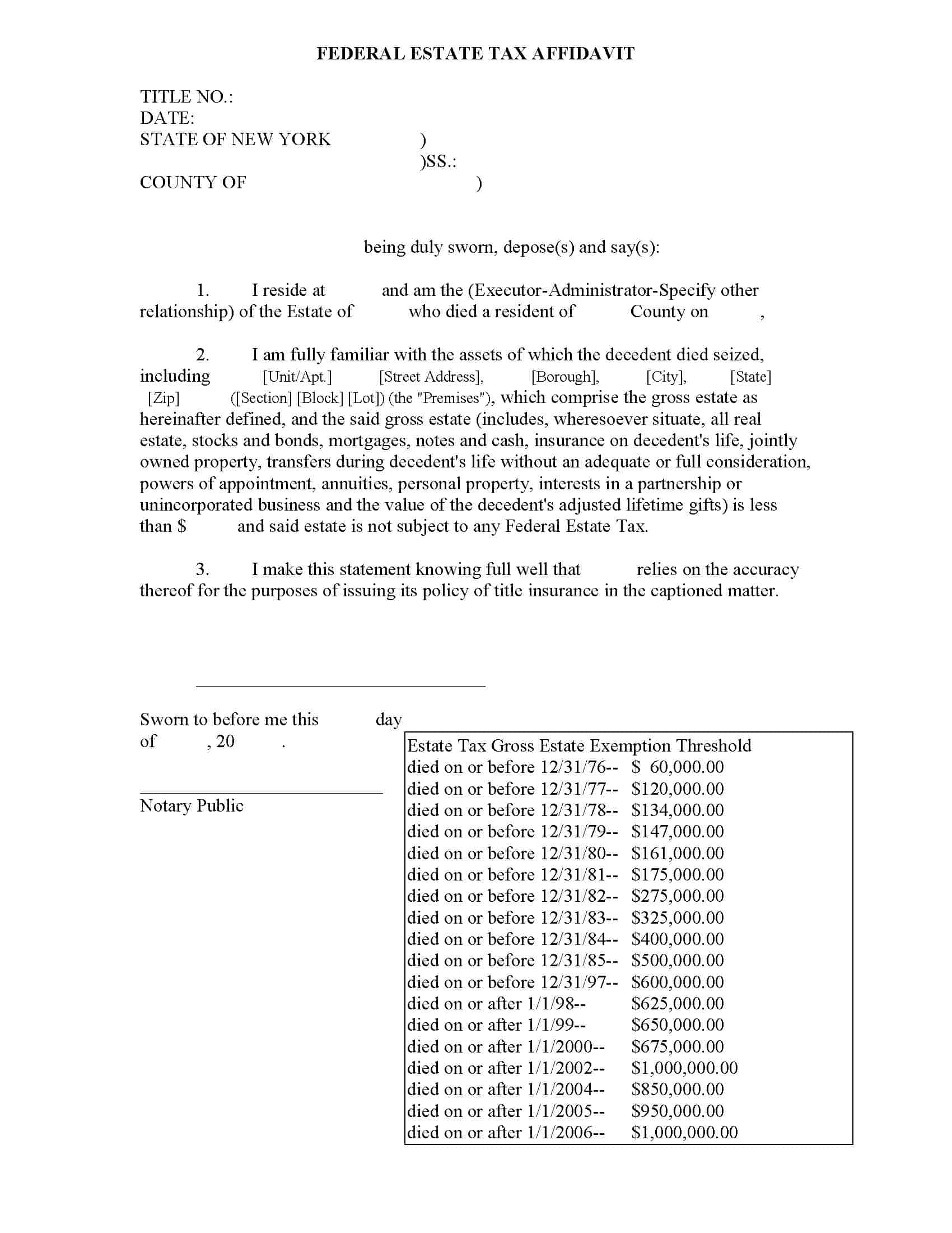 Federal Estate Tax Affidavit Form 2024 - PrintableAffidavitForm.com