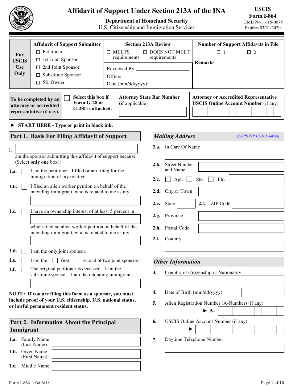 Affidavit Of Support Uscis Form I 864 2022 - PrintableAffidavitForm.com
